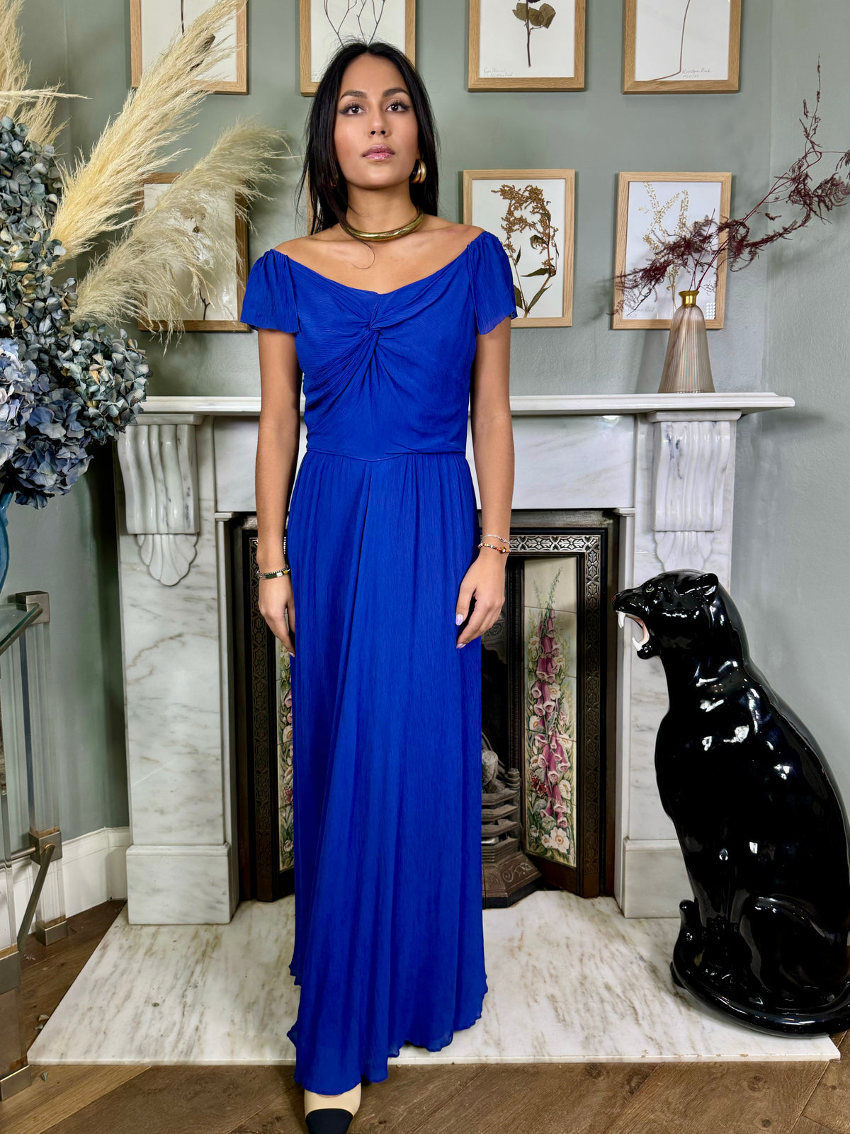 Effie, cobalt blue 40s chiffon dress – One Vintage