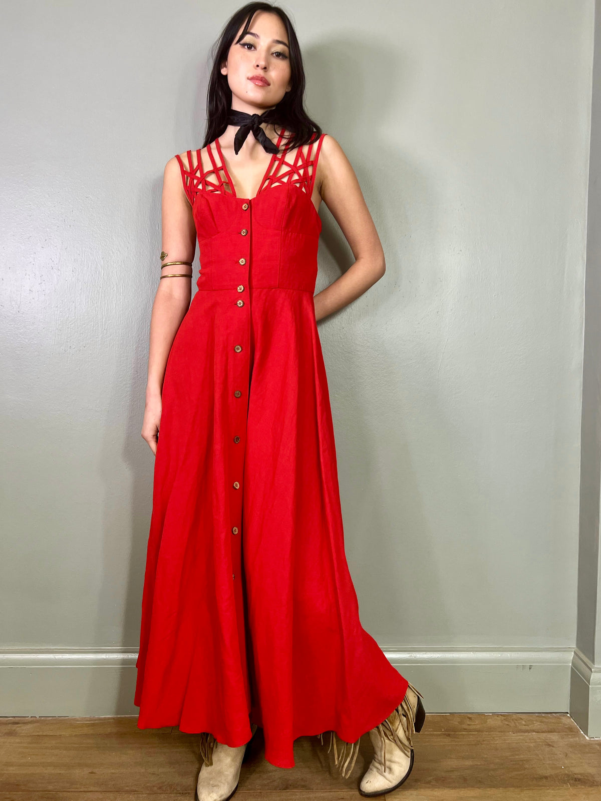 Anca, red vintage button down dress – One Vintage